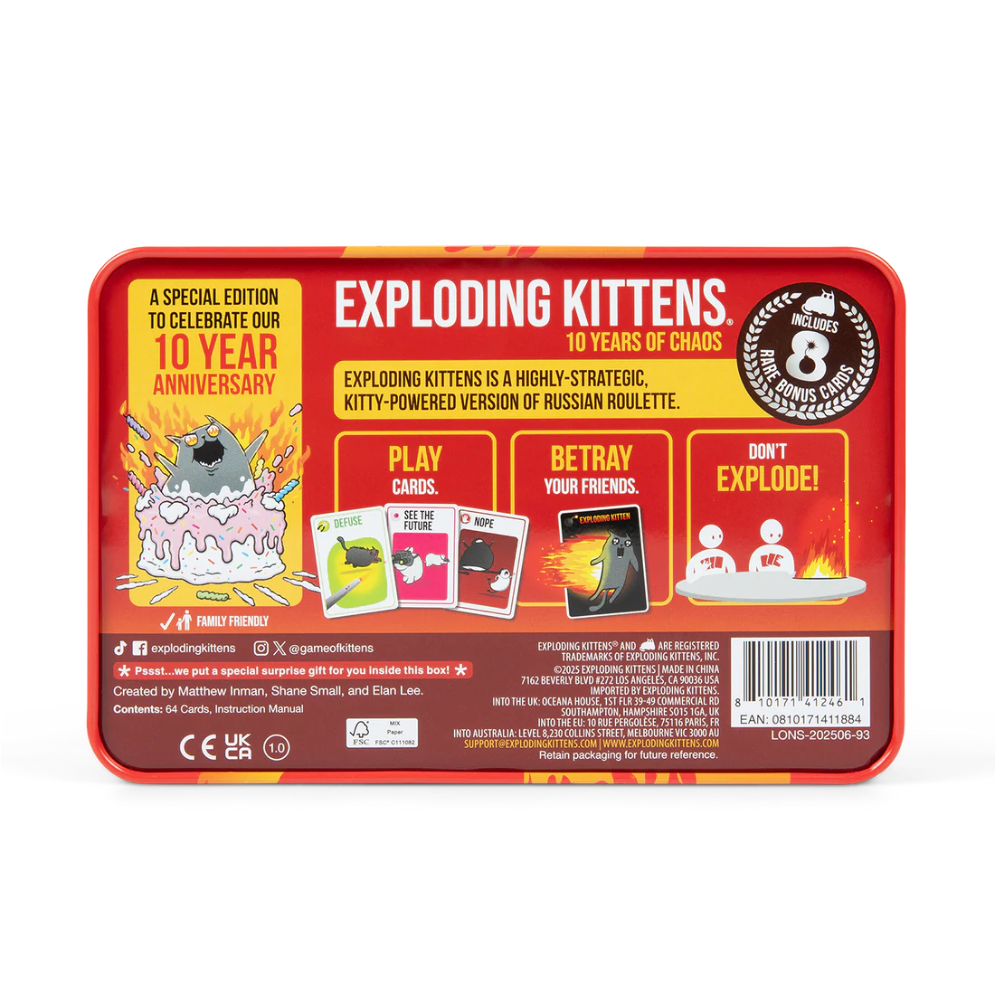 Exploding Kittens Original Edition 10th Anniversary Tin Edition
