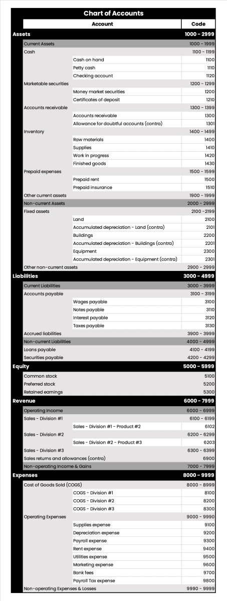 Chart Of Accounts Structure Template