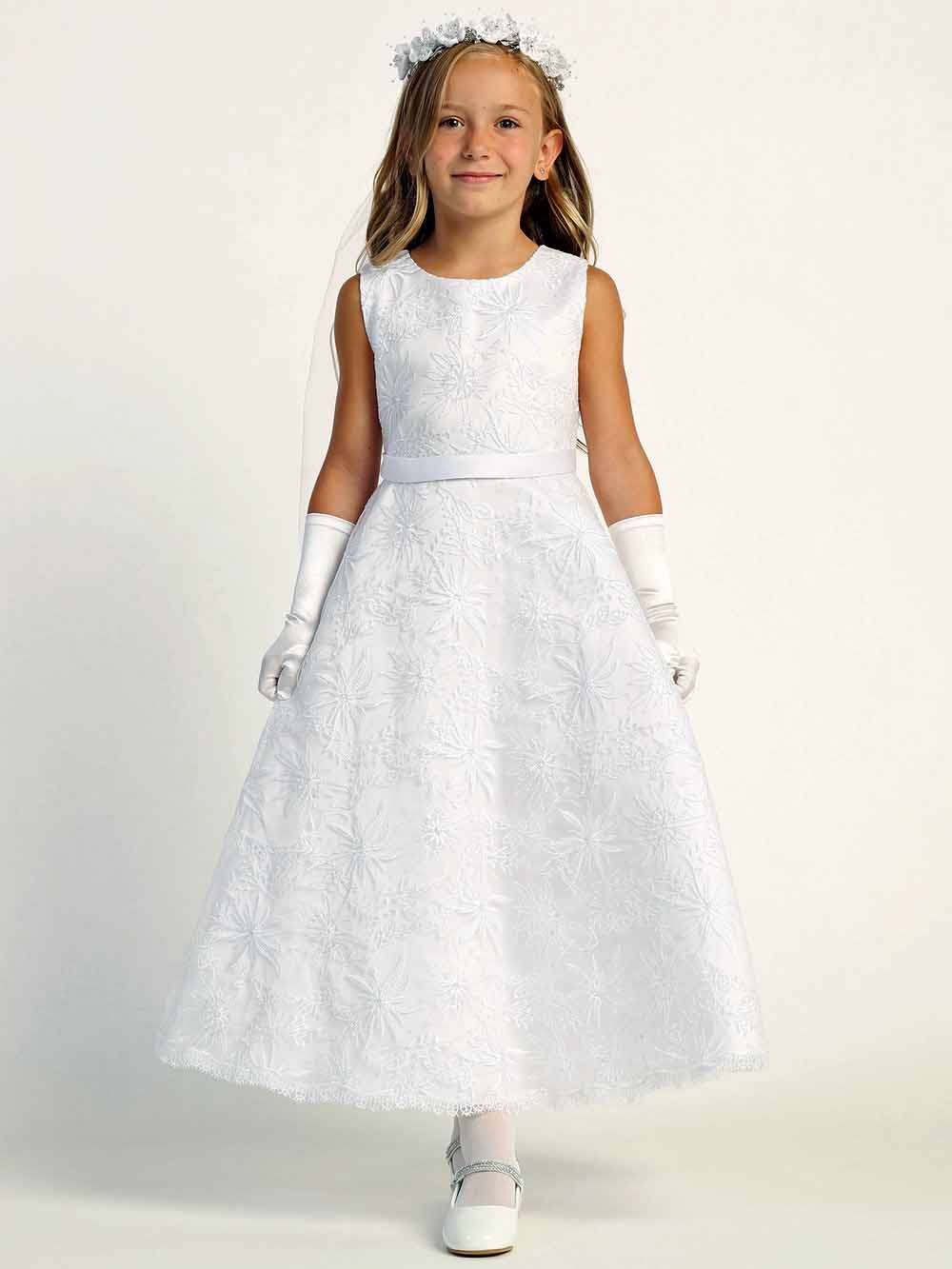 A Line First Communion Dress with Embroidered tulle with sequins ...