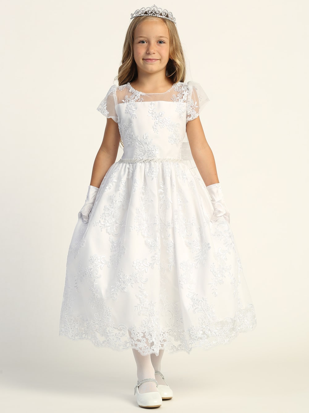 First Communion Dress Corded embroidered tulle dress with sequins ...