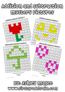 Addition and Subtraction Mystery Pictures - First Grade Brain