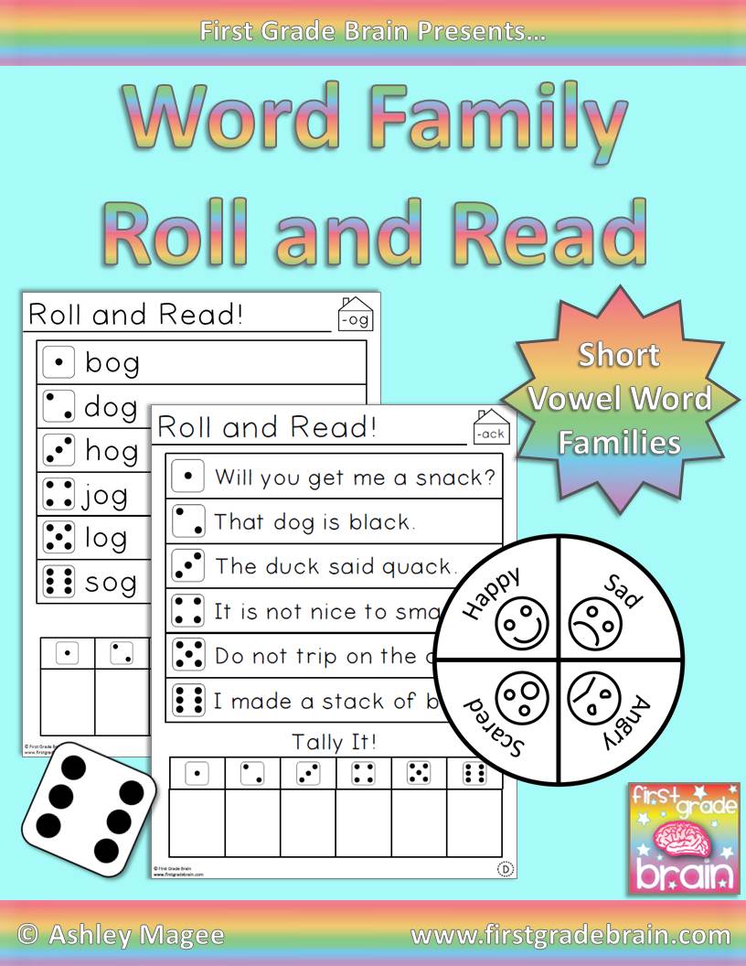 Roll and Read Short Vowel Word Families - First Grade Brain