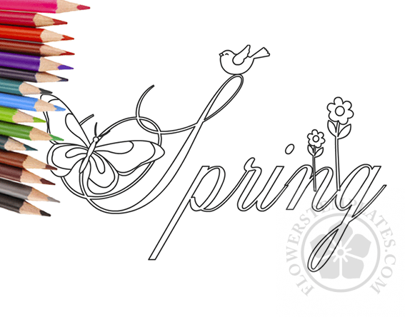 Spring flowers with text coloring - Flower Templates