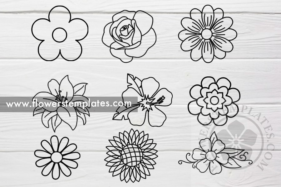 Flower set coloring page - Flowers Templates