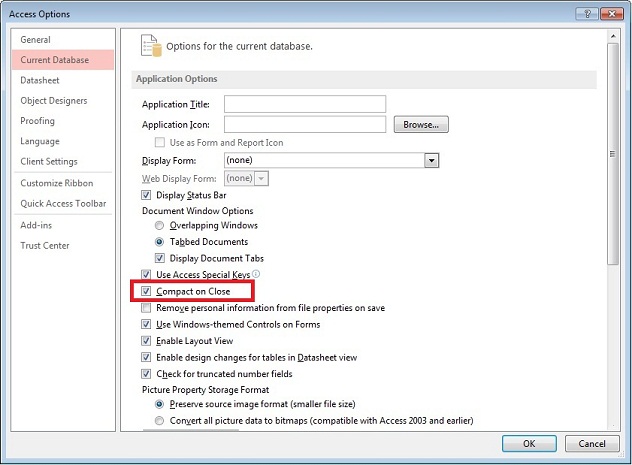 Tự động nén và sửa chữa dữ liệu khi đóng trong Access – TỰ HOÀN THIỆN