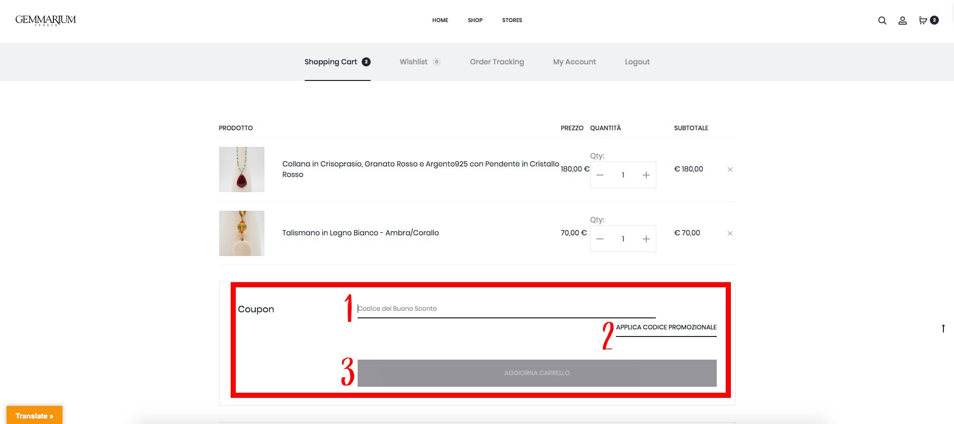 COME UTILIZZARE UN CODICE SCONTO - GEMMARIUM ITALIA