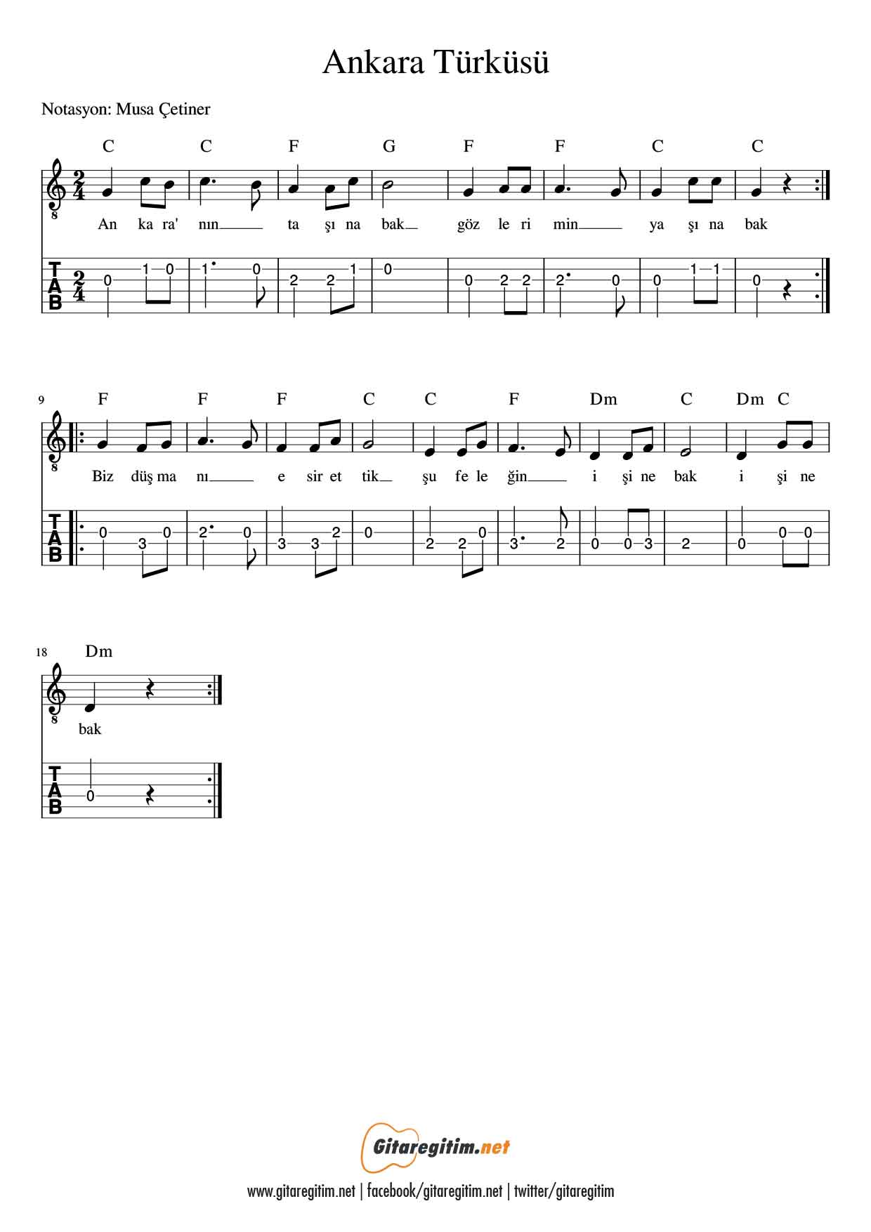 Ankara Türküsü - Gitar - Nota - Tab » Gitareğitim.net Ankara Türküsü - Gitar - Nota - Tab » Gitareğitim.net