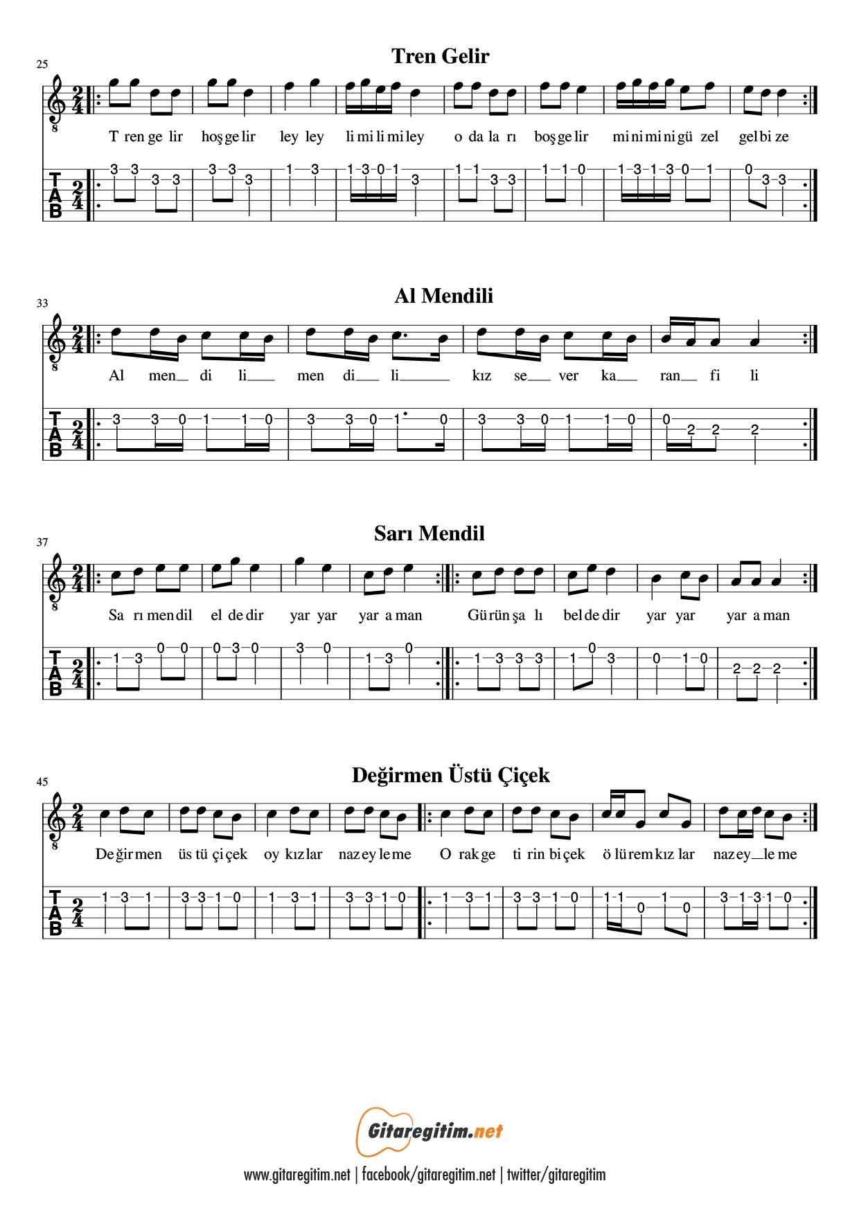 Gitar İçin 10 Kolay Türkü - Nota - Tab » Gitareğitim.net Gitar İçin 10 Kolay Türkü - Nota - Tab » Gitareğitim.net