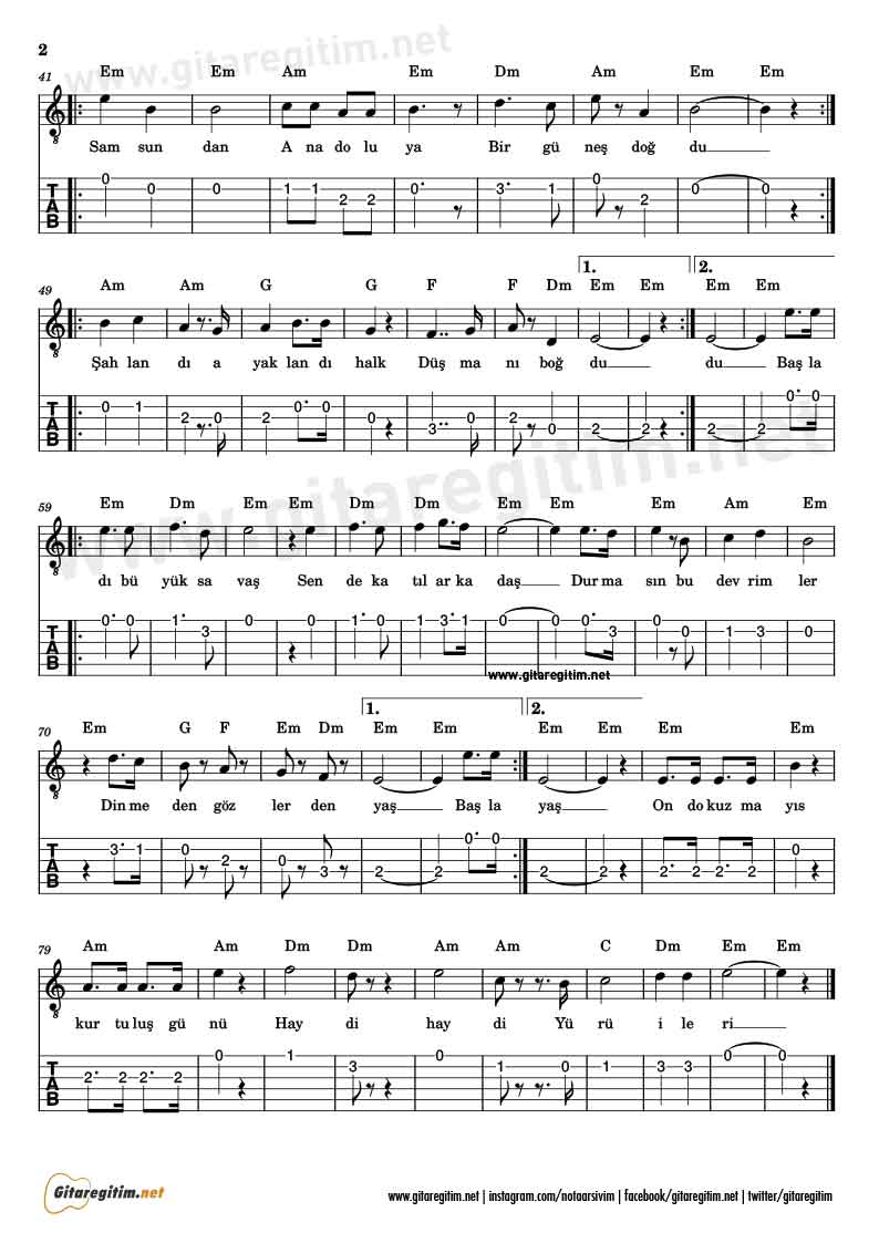Ondokuz Mayıs Marşı Gitar Nota Tab » Gitareğitim.net Ondokuz Mayıs Marşı Gitar Nota Tab » Gitareğitim.net