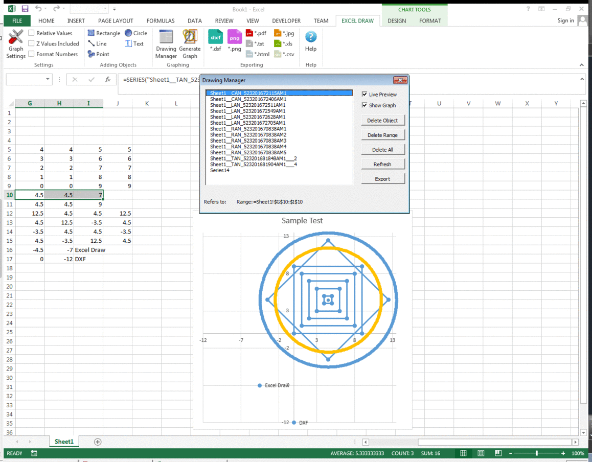Excel Draw - Create and draw DXF files inside Excel