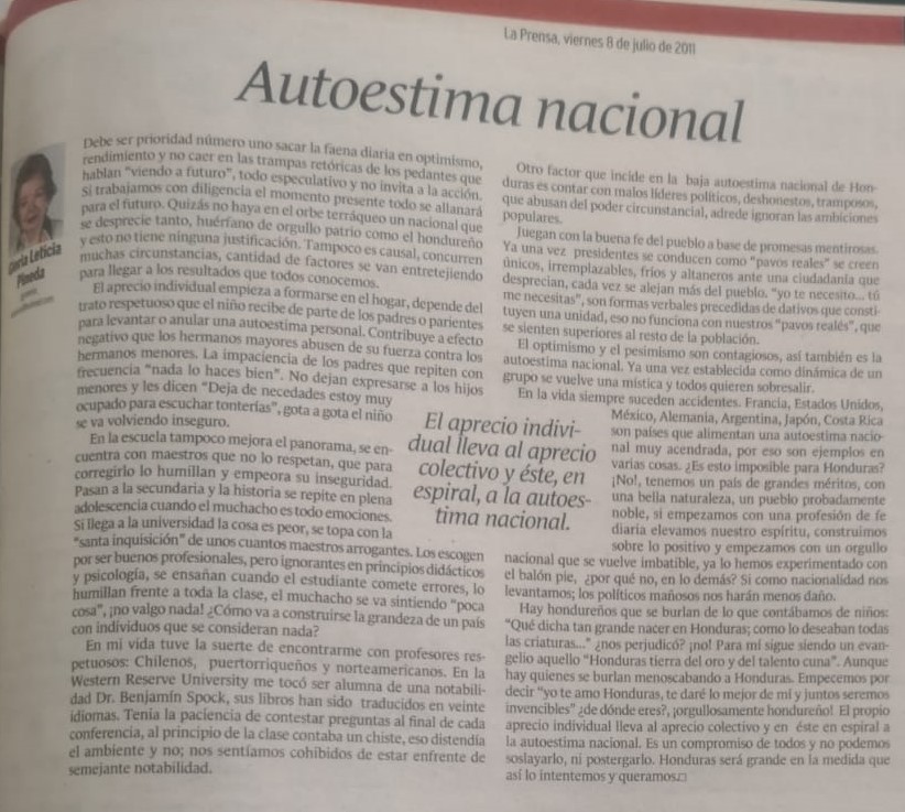 Autoestima nacional, Artículo de Gloria Leticia Pineda de Lazarus (QDDG ...
