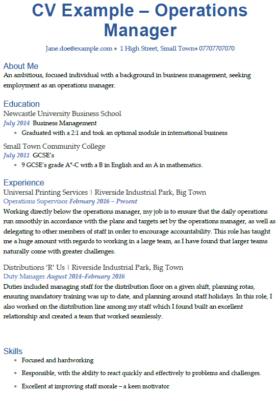 Operations Manager CV Example - icover.org.uk