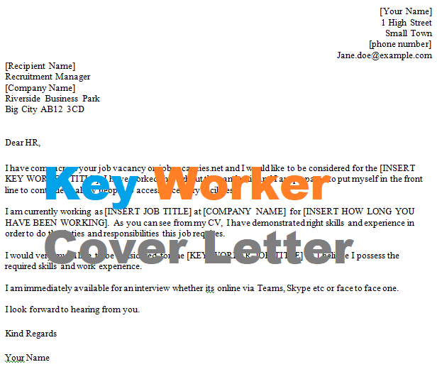 Key Worker Cover Letter Example - icover.org.uk
