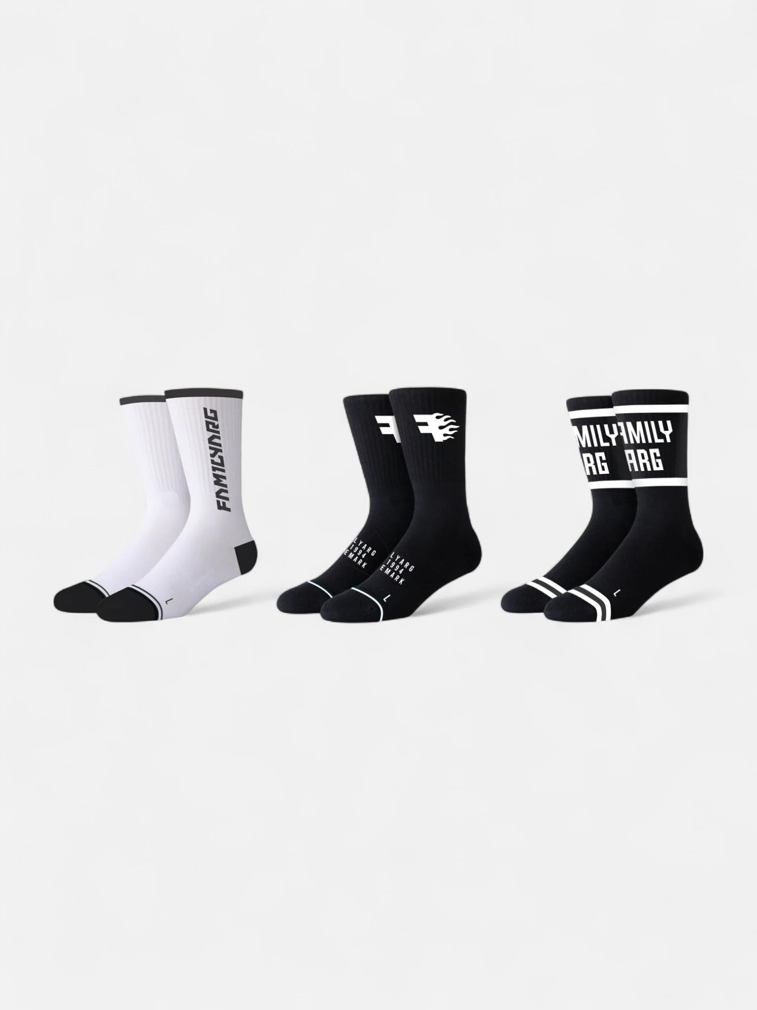 Medias Familyarg Pack A X3 Skateboarding Tech Negro Negro Blanco