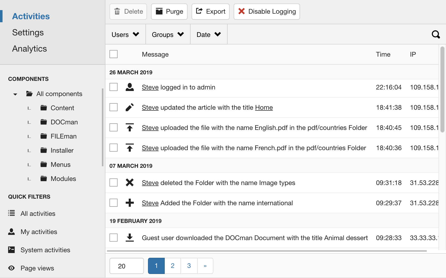 Logman Is The Best User Site Analytics Extension For Joomla