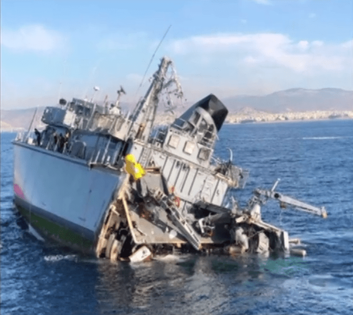 Greek minesweeper damaged after collision with container ship ...