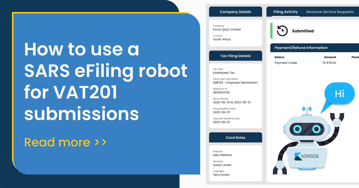 How to use a SARS eFiling robot for VAT201 submissions - Konsise