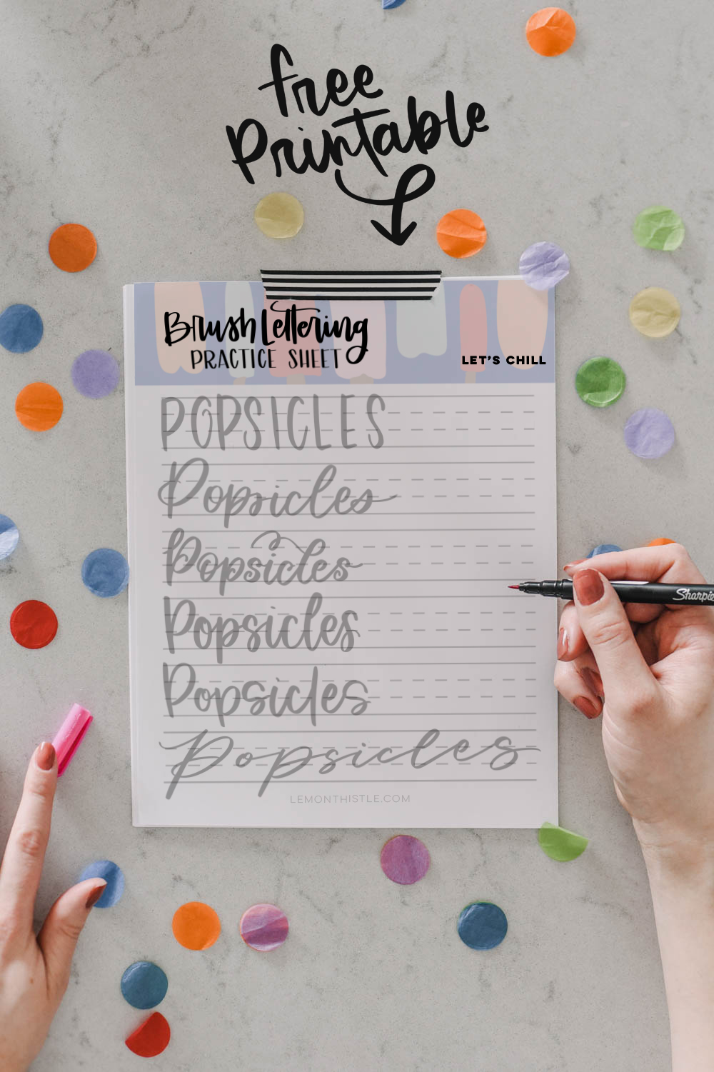 Popsicle Printable hand lettering practice sheet - Lemon Thistle