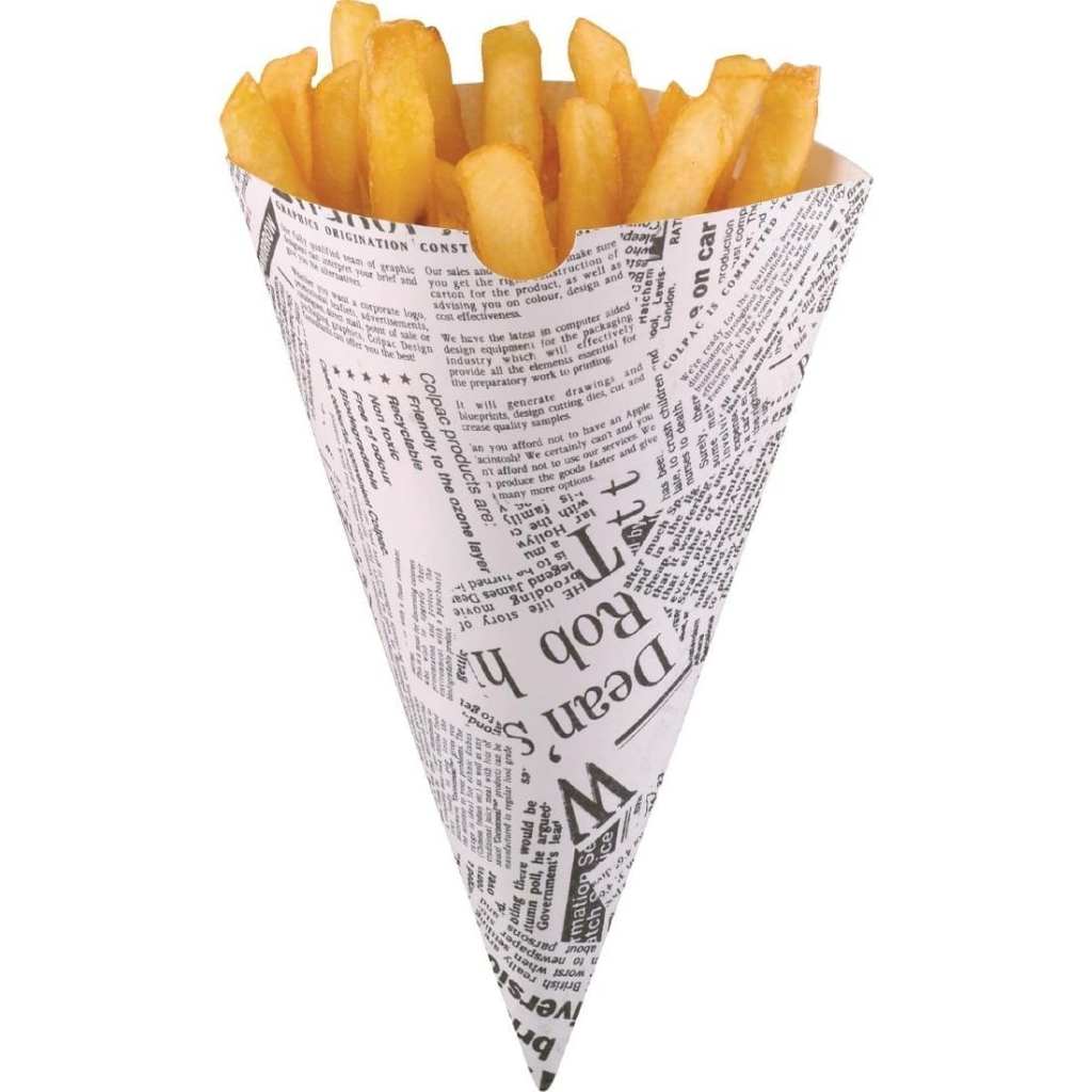Disposable Paper Chip Cone Newsprint 182mm Pack 1000 disposable-paper-chip-cone-newsprint-182mm-pack-1000
