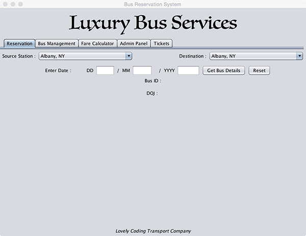 Bus Ticket Reservation System Project in Java, PHP