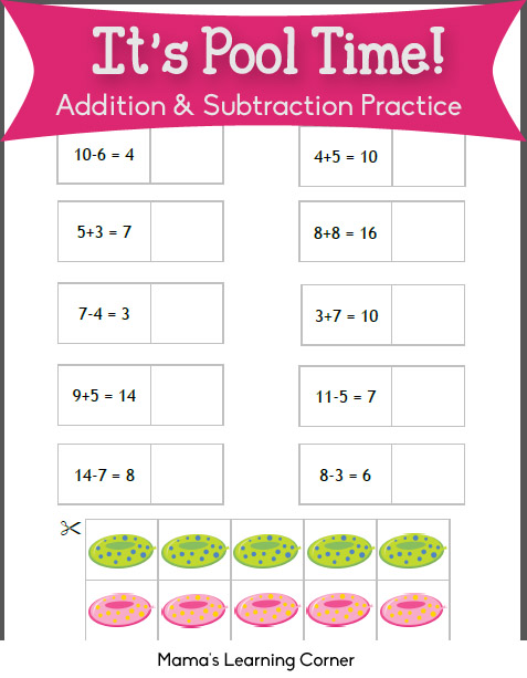 Pool Time Math Practice - Mamas Learning Corner