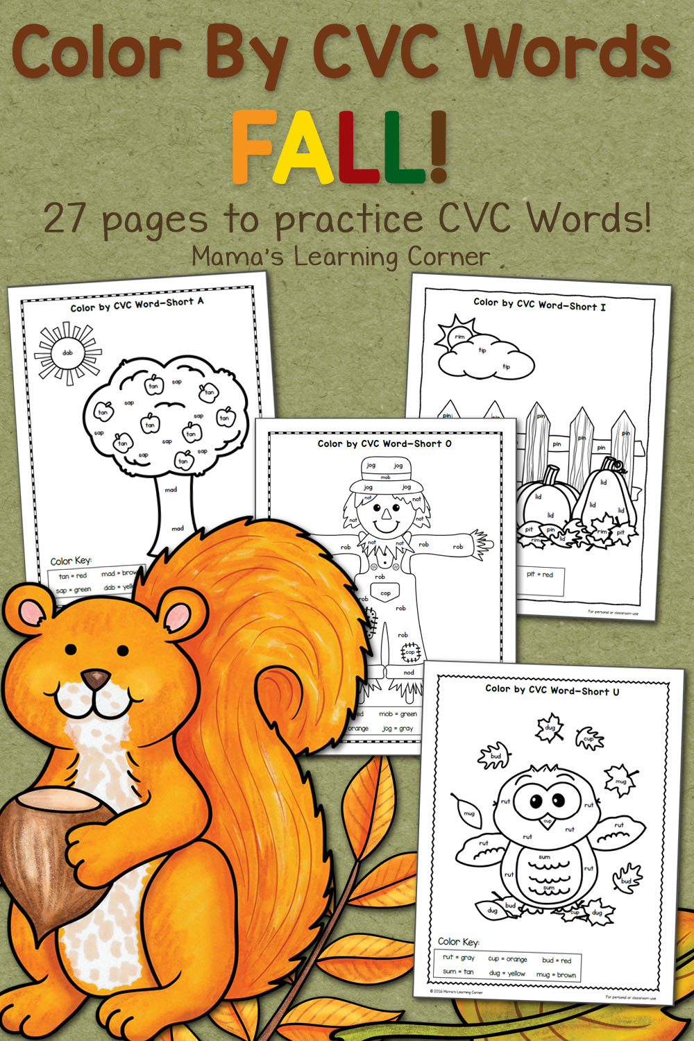 Fall Color By CVC Words Worksheet Packet with a free download! - Mamas ...