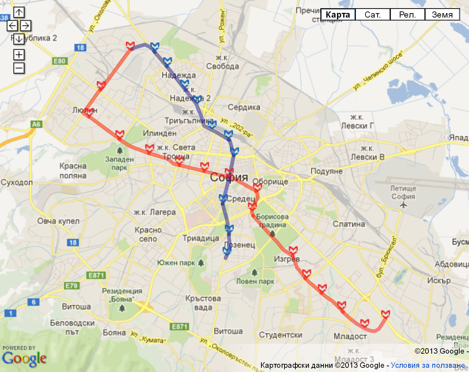Map of Sofia Metro | Mapa Metro