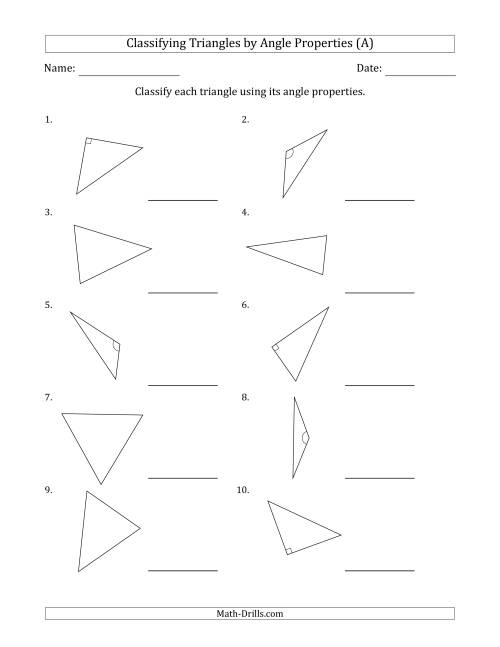 Classifying Triangles By Angle Properties A