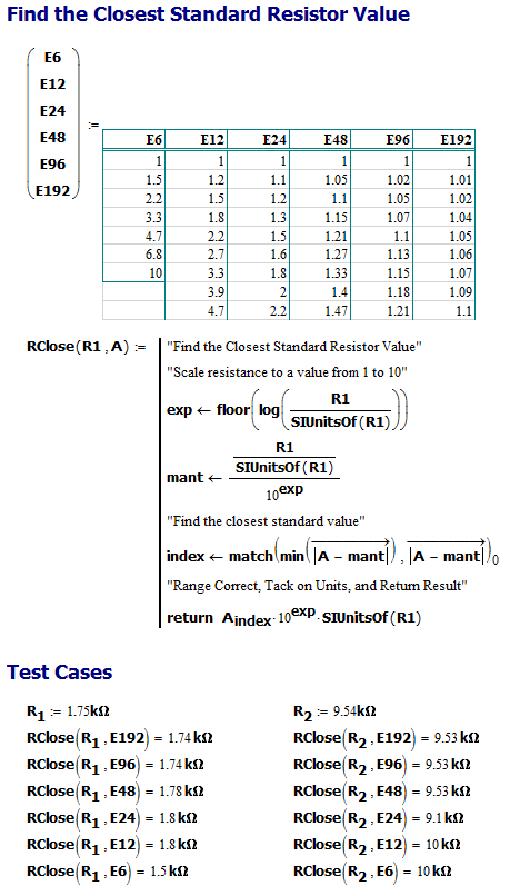 Mathcad Program For Selecting Best Resistor Approximation Math 5875