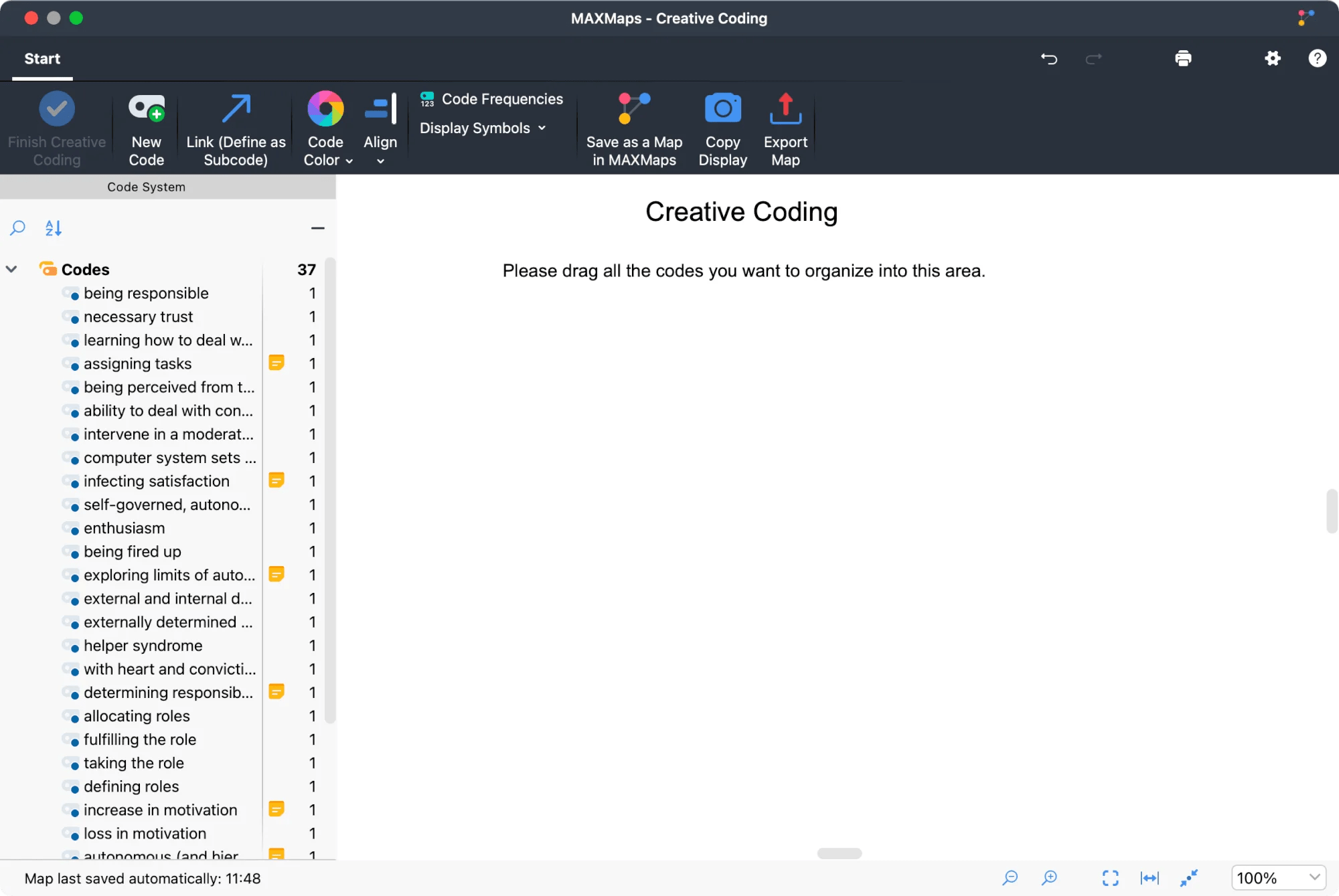 Creative Coding Organizing Open Codes Maxqda