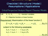 Linear Programming Checklist Structure Model Assumptions Applications