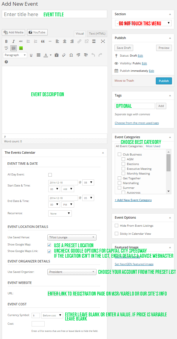 HOW TO: Create a New Event