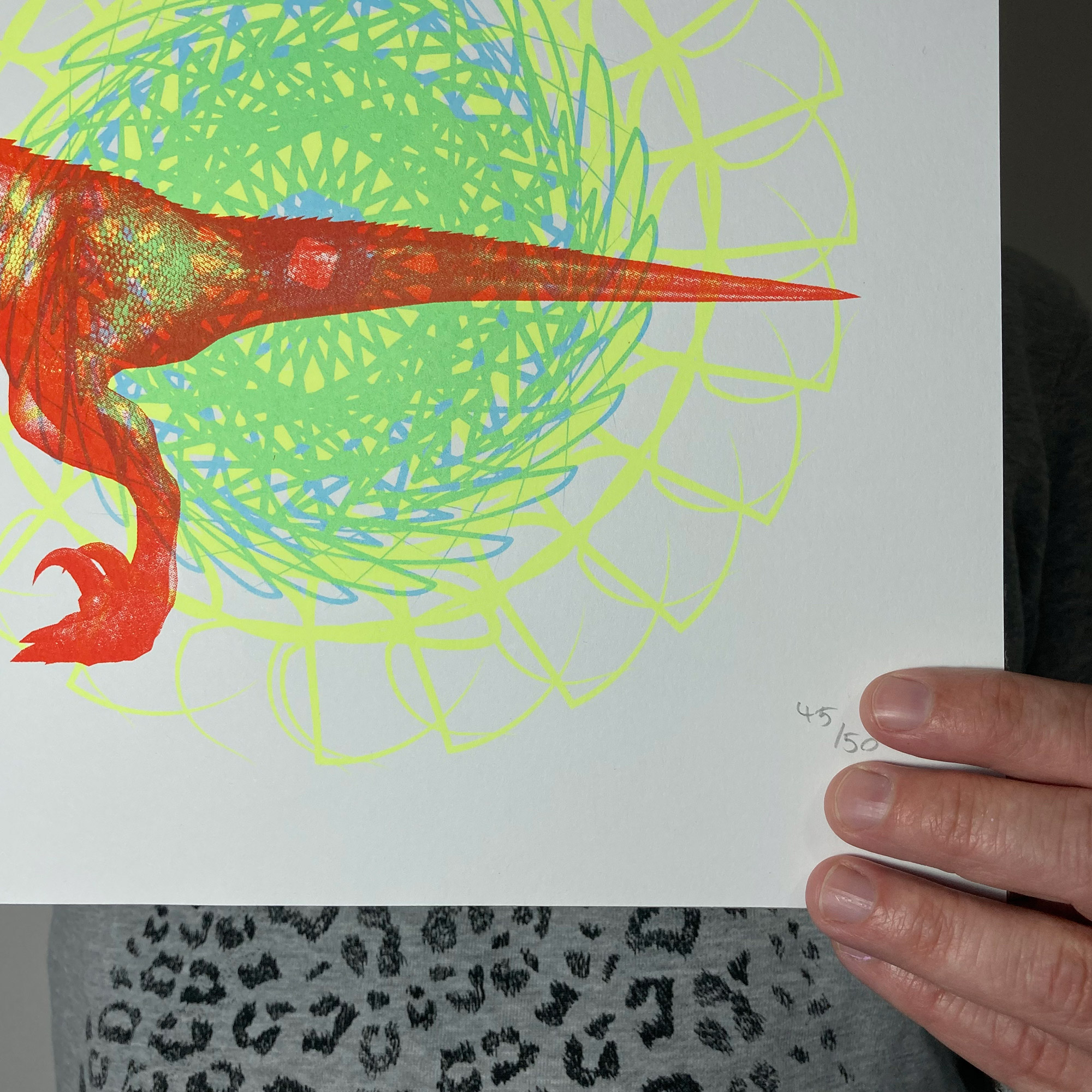 Screen Printed Dinosaur Poster - Psychedelic Raptor Rave — Memori