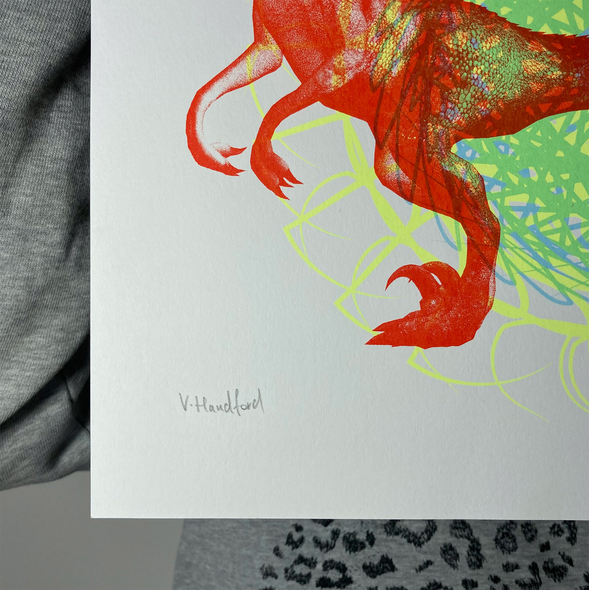 Screen Printed Dinosaur Poster - Psychedelic Raptor Rave — Memori