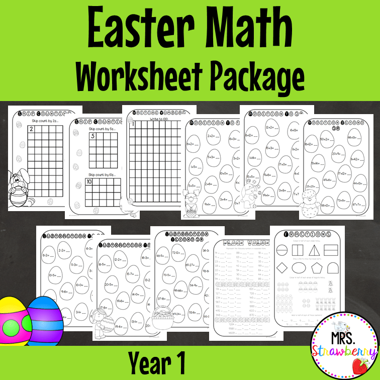 Easter Math Worksheet Package Year 1 - Mrs. Strawberry