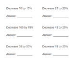 Decrease A Number By A Percentage Worksheet Answers Examples