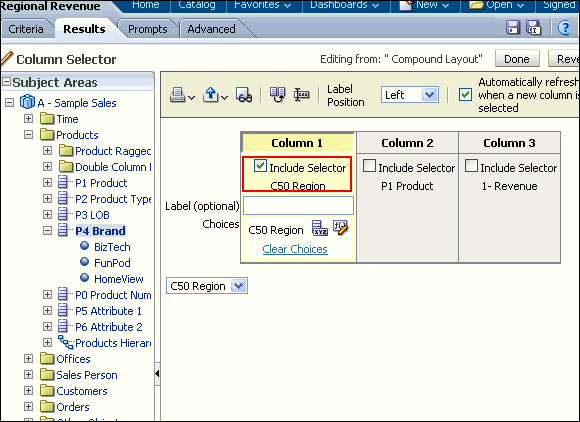 How To Edit Obiee Dashboard Column Selector Views Oracle Obiee 4810