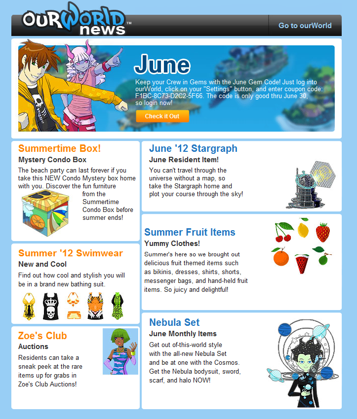 June 2012 Monthly Newsletter | ourWorld Gem Codes