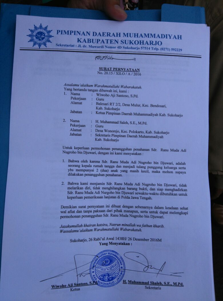 Pemuda Muhammadiyah Serahkan Surat Pernyataan Penangguhan Penahanan ...