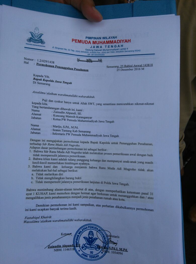Pemuda Muhammadiyah Serahkan Surat Pernyataan Penangguhan Penahanan ...