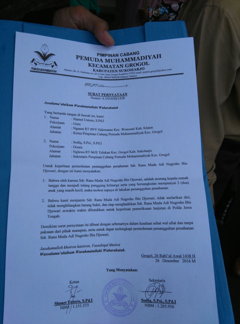 Pemuda Muhammadiyah Serahkan Surat Pernyataan Penangguhan Penahanan ...