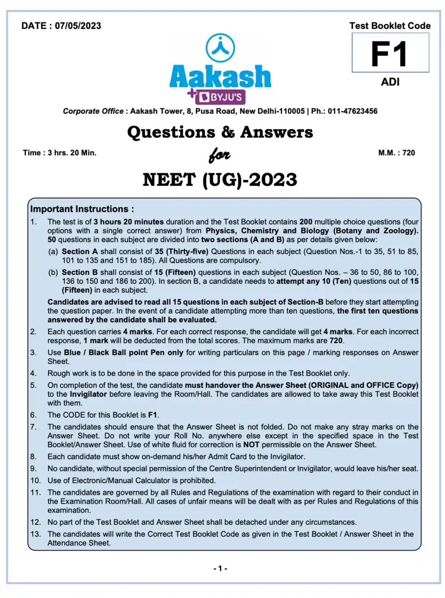 NEET 2023 Question Paper With Answer Key PDF Aakash Allen NTA neet-2023-question-paper-with-answer-key-pdf-aakash-allen-nta