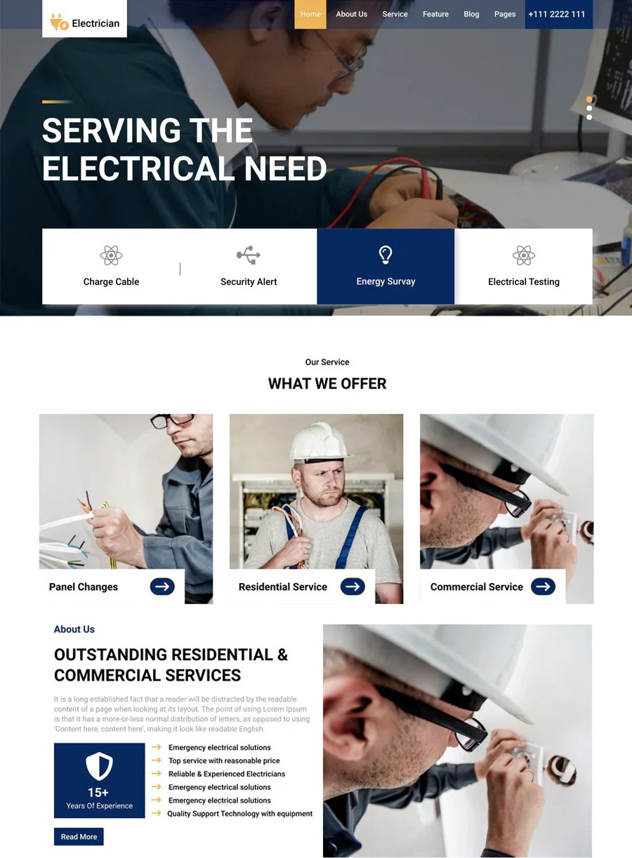 Premium Smart Electrician Wordpress Theme Peccular