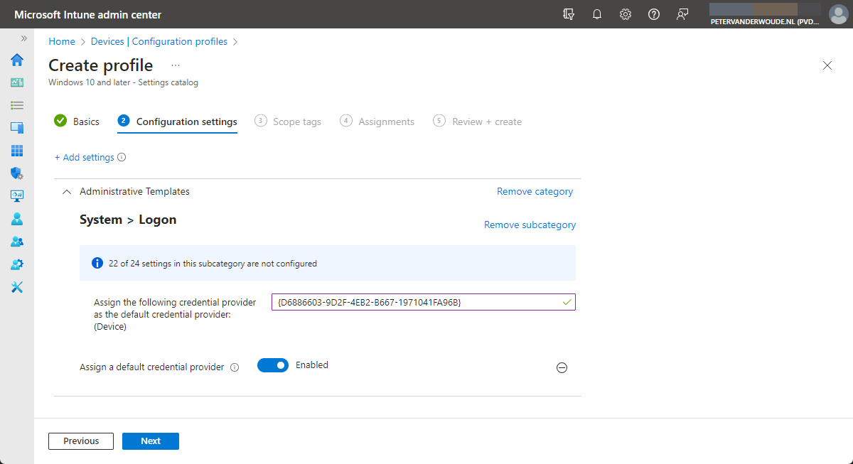 Configuring the default credential provider – All about Microsoft Intune