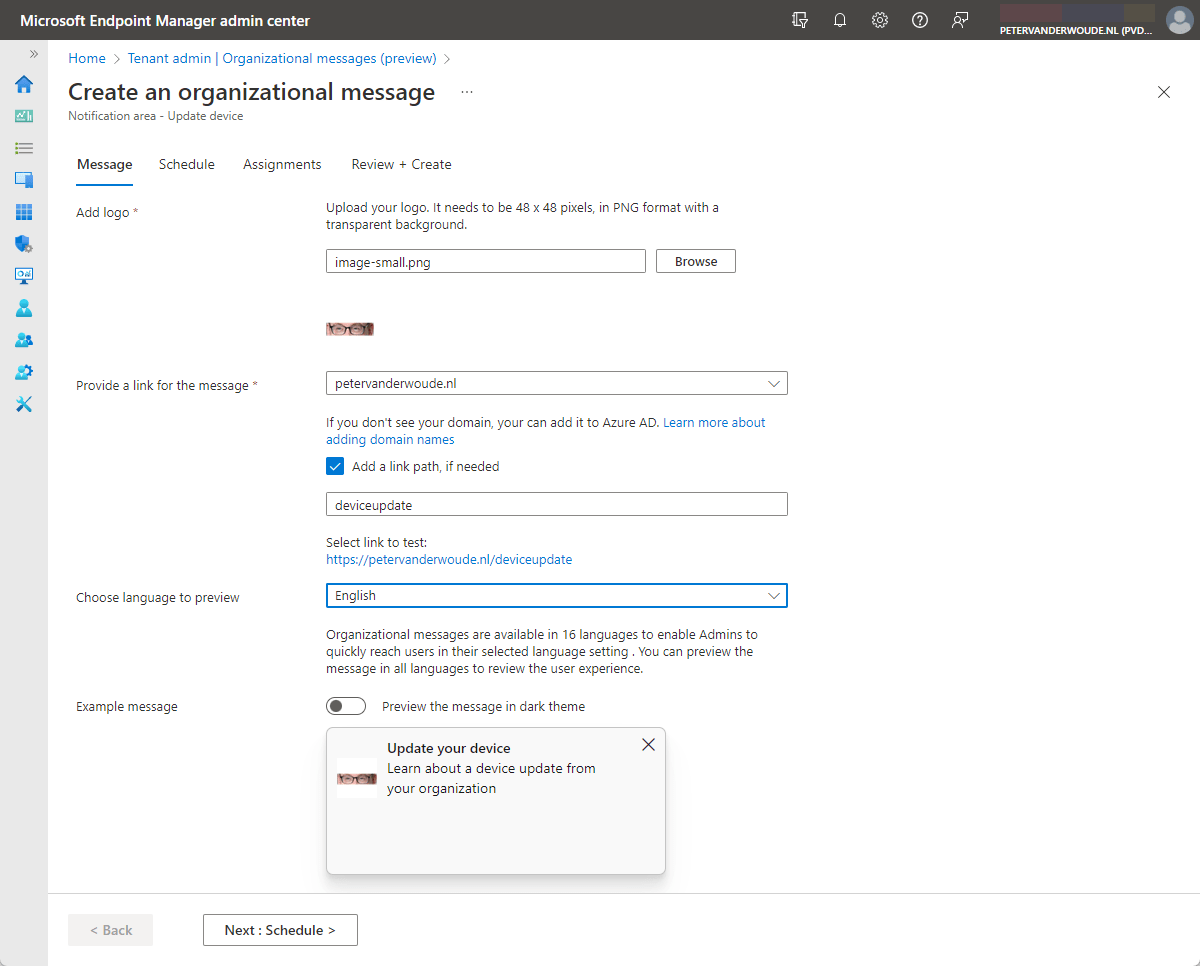 Informing users with organizational messages – All about Microsoft Intune