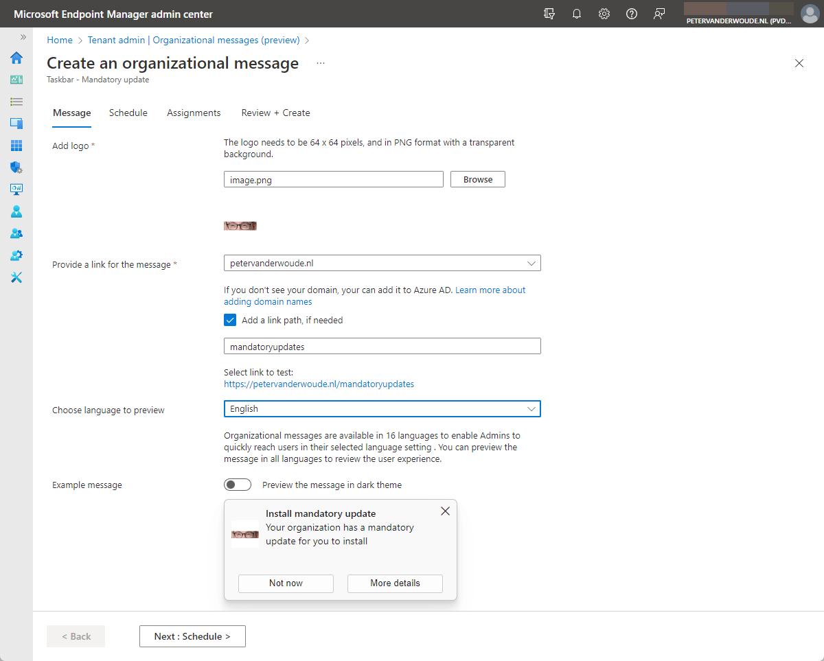 Informing users with organizational messages – All about Microsoft Intune