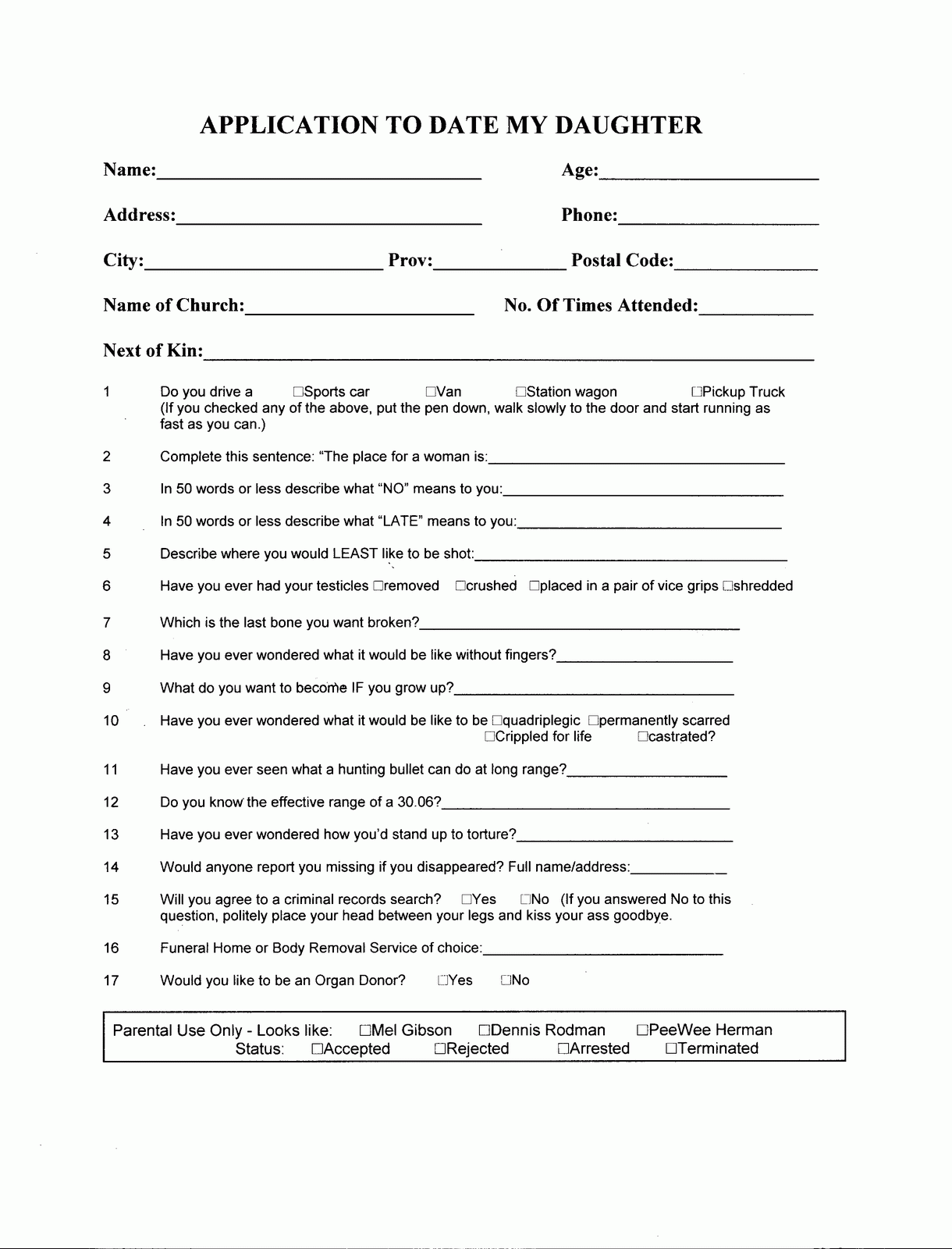 Application To Date My Daughter Printable - Printable Application