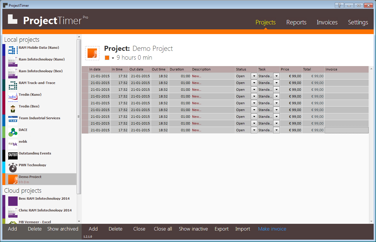 Project Timer 1.1.2.0 - Invoicing software for windows - Project Timer ...