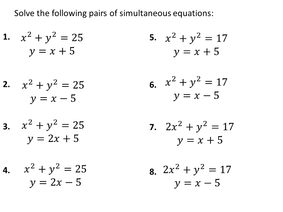 Simultaneous Quadratic Equations Worksheet - Quadraticworksheet.com