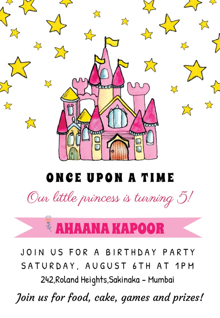 Princess Theme Birthday Invite | Digital card Instant Delivery